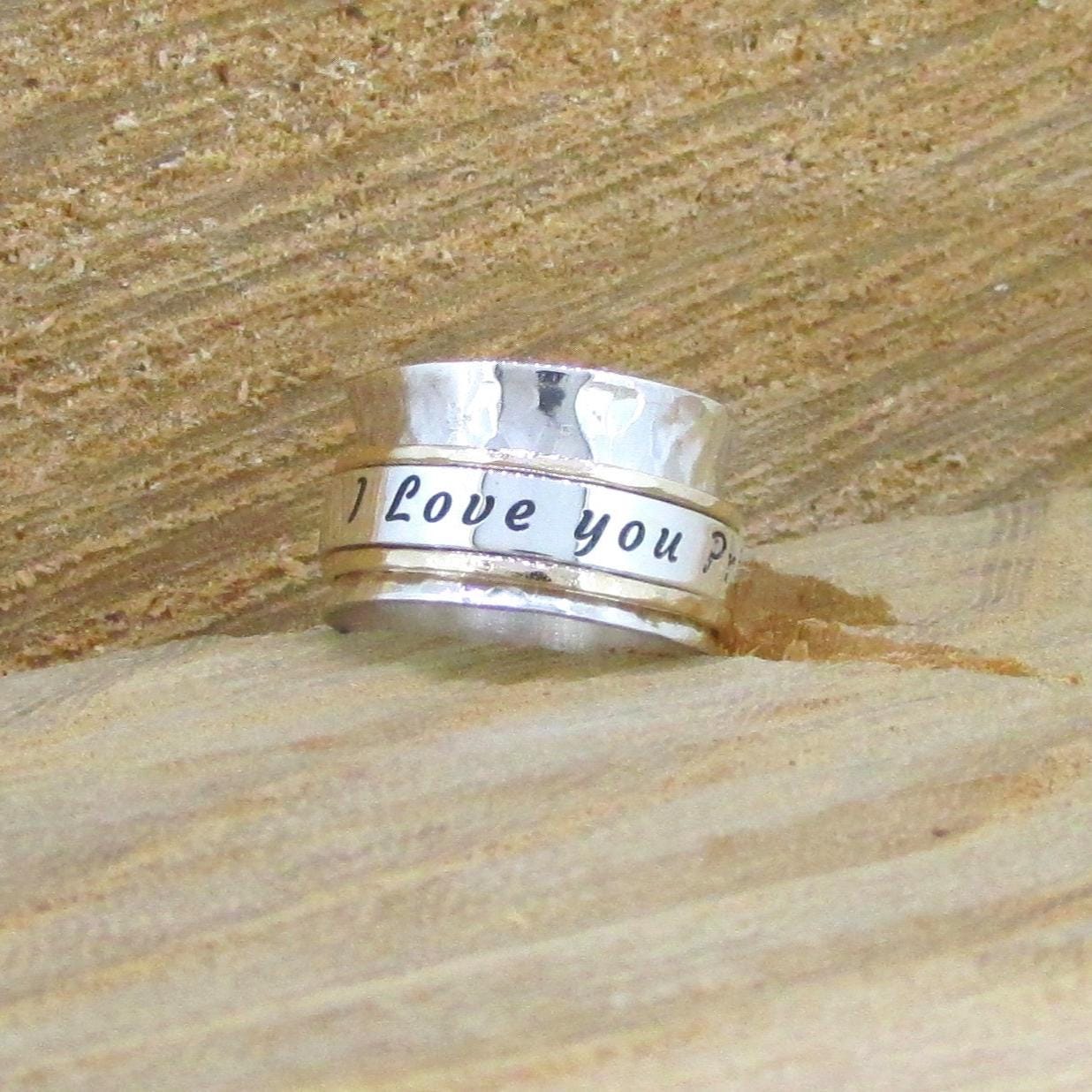 Custom Engraved Rings, Sterling Silver Hammered Ring, Personalized Ring ...