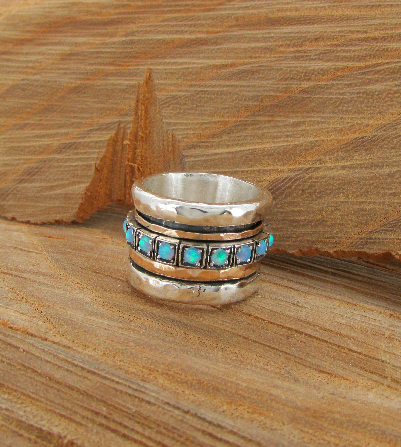 Wide Spinner Rings for Women With 14K Gold Opal Stone Rolling - Etsy