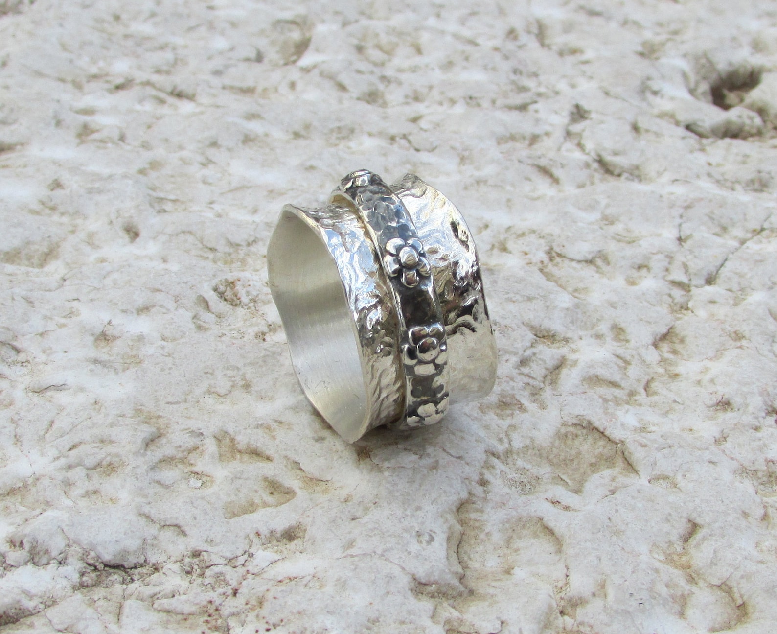 Silver Spinner Ring Spinning Ring Silver Flower Wedding - Etsy