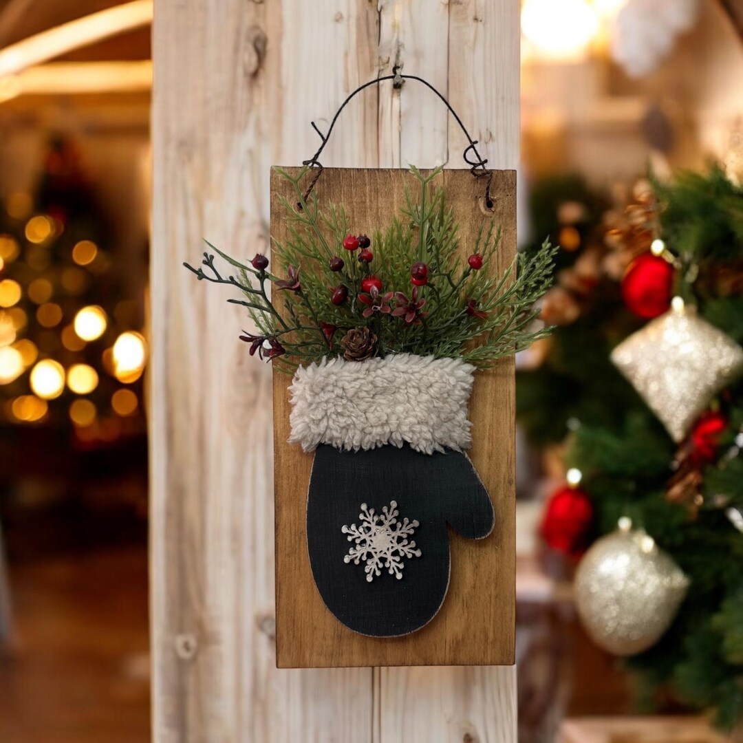 Winter Wooden Mitten Wall Pocket - Etsy