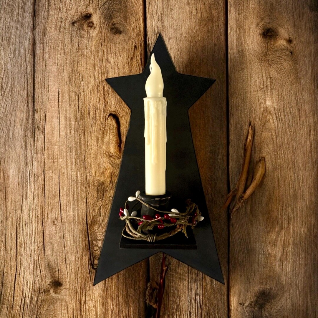 Set of Primitive Star Wall Sconces | Primitive Candle Holder - Etsy