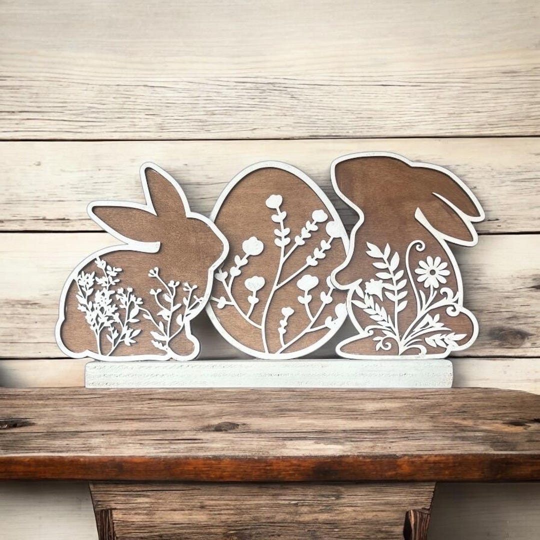 Floral Bunnies and Egg | Spring Decor | Easter Decor - Etsy