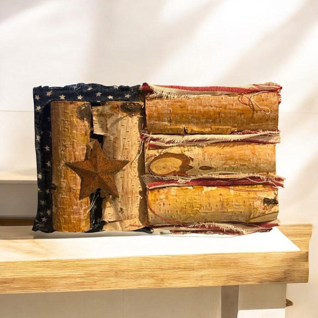 Rustic Birch Log Flag | Old Glory | Americana Decor | Patriotic Decor ...