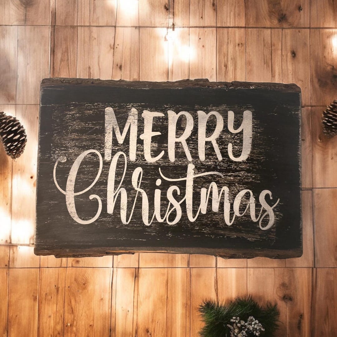 Merry Christmas Live Edge Board | Rustic Farmhouse Christmas Decor - Etsy