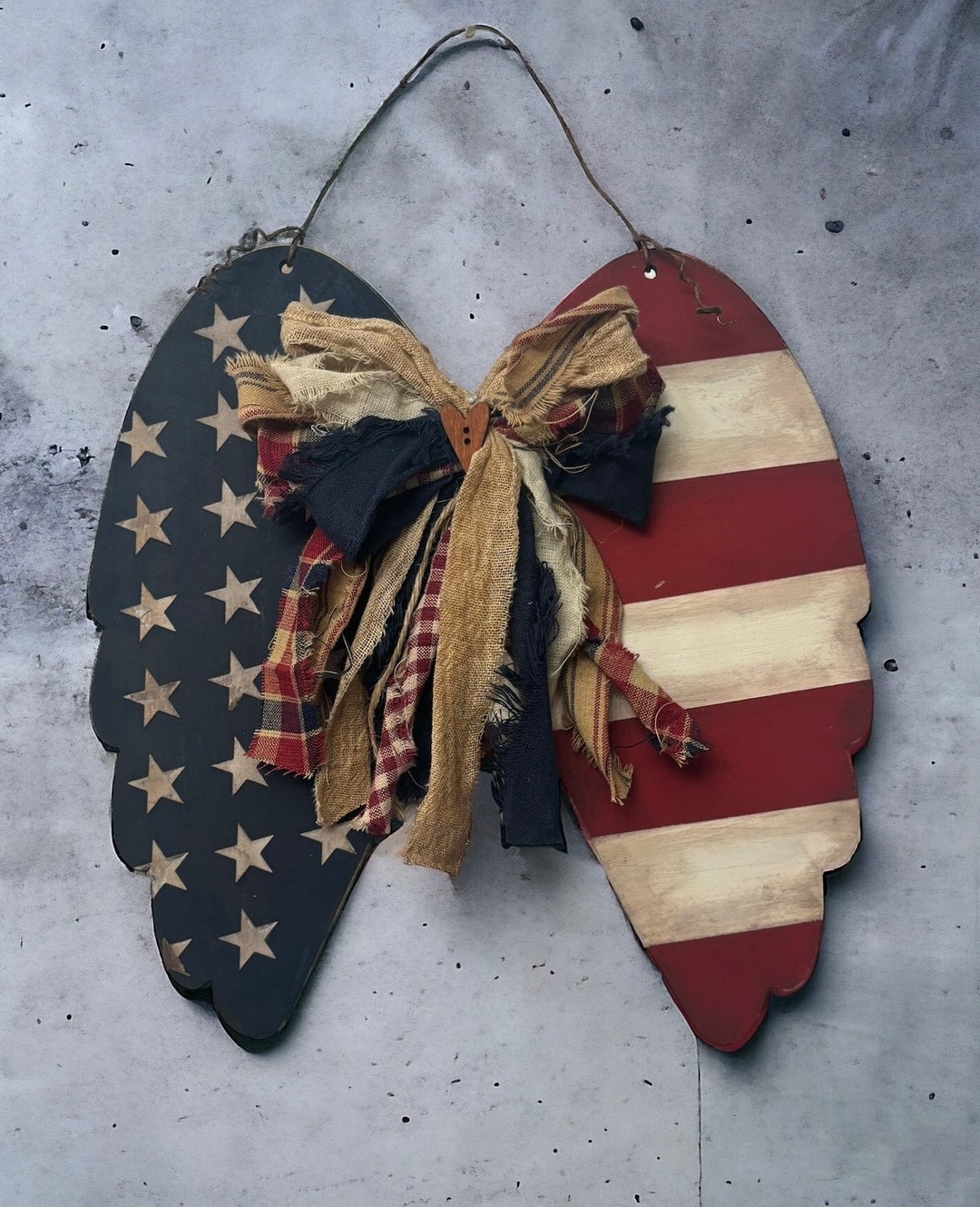 Rustic Farmhouse American Flag Angel Wings | Americana Decor ...