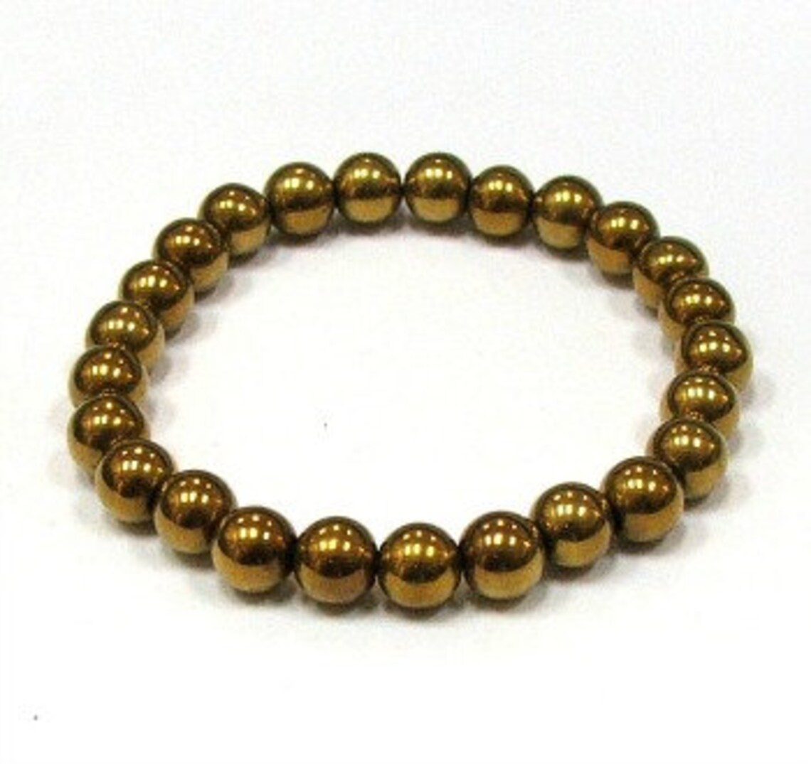 Gold Metallic 8mm Bead Stretch Bracelet - Etsy