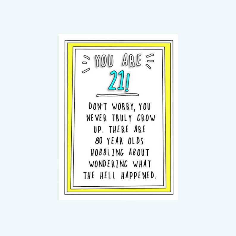 Funny 21st Birthday Card: Hand Drawn Design - Etsy