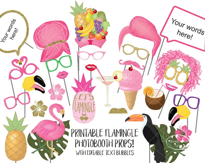Flamingo Party Photo Booth Props Pink Printable Editable - Etsy