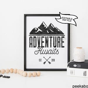 Adventure Awaits EDITABLE PRINTABLE Wall Art Retro Camping Watercolor ...