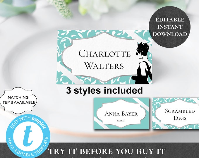 Breakfast at Tiffany's Food Labels Place Cards PRINTABLE EDITABLE ...