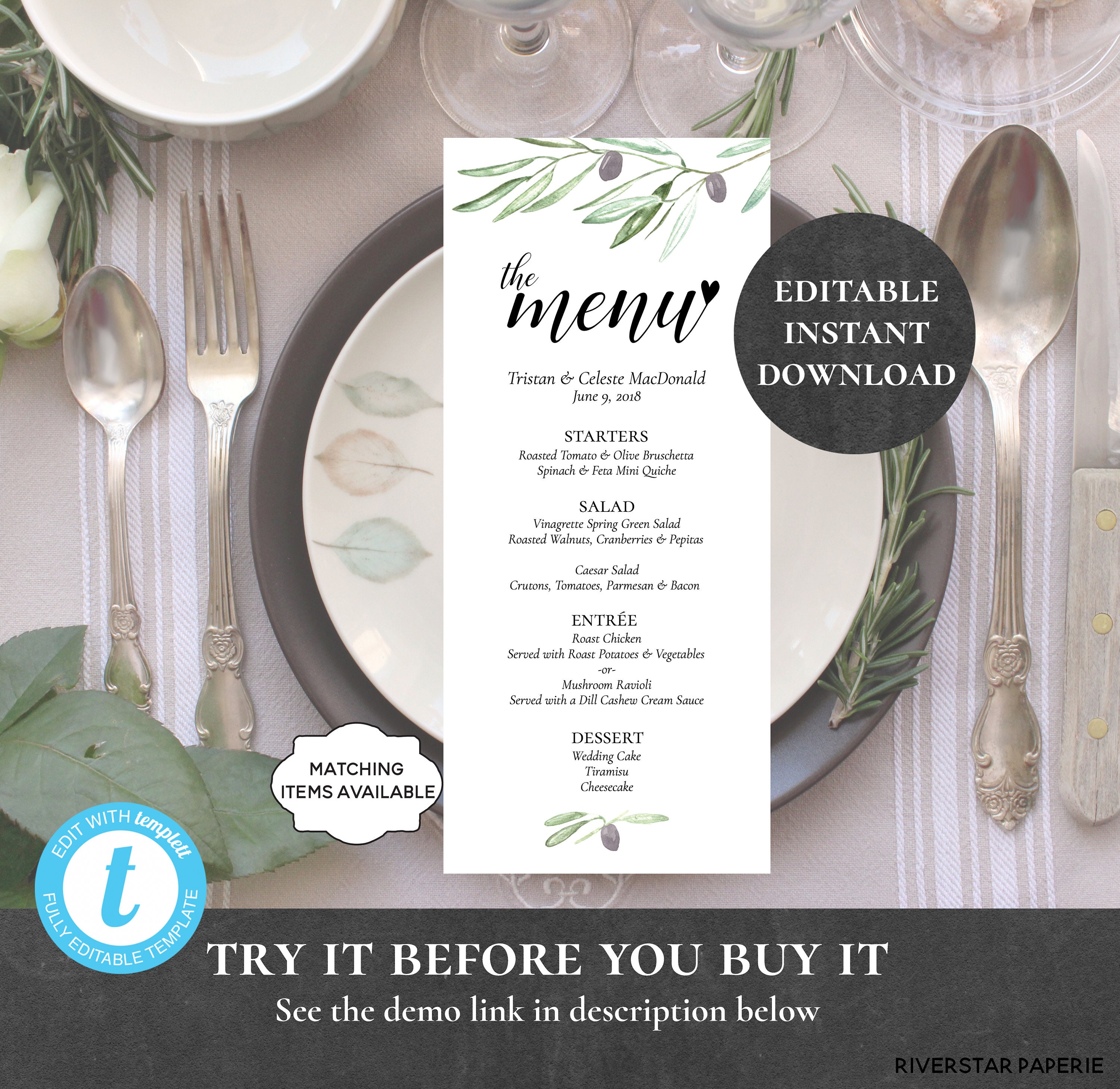 Wedding Dinner Menu Formal Dinner Menu Instant EDITABLE - Etsy