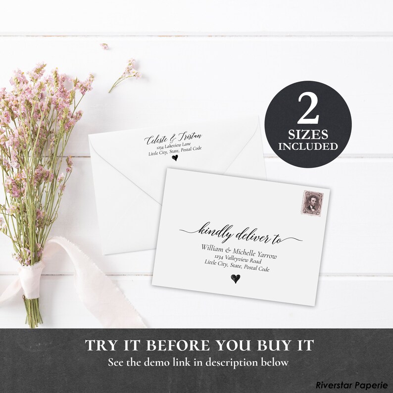 Cursive A7 Envelope A1 Template EDITABLE PRINTABLE for - Etsy