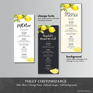 Lemon Menu EDITABLE PRINTABLE Wedding Dinner Food List Yellow Food ...
