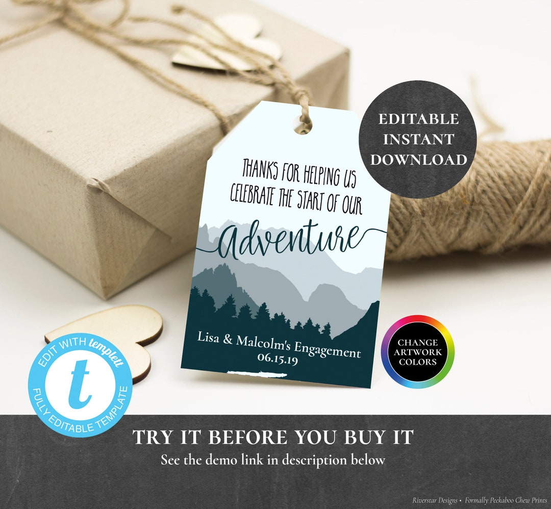 Mountain Thank You Tags Editable Printable CHANGE Colors Alpine Rustic ...