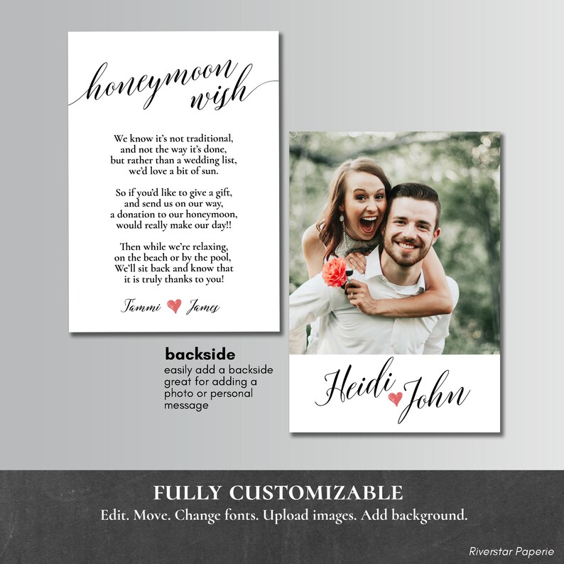 Honeymoon Wish Poem Template Wedding Wish House Fund Money - Etsy