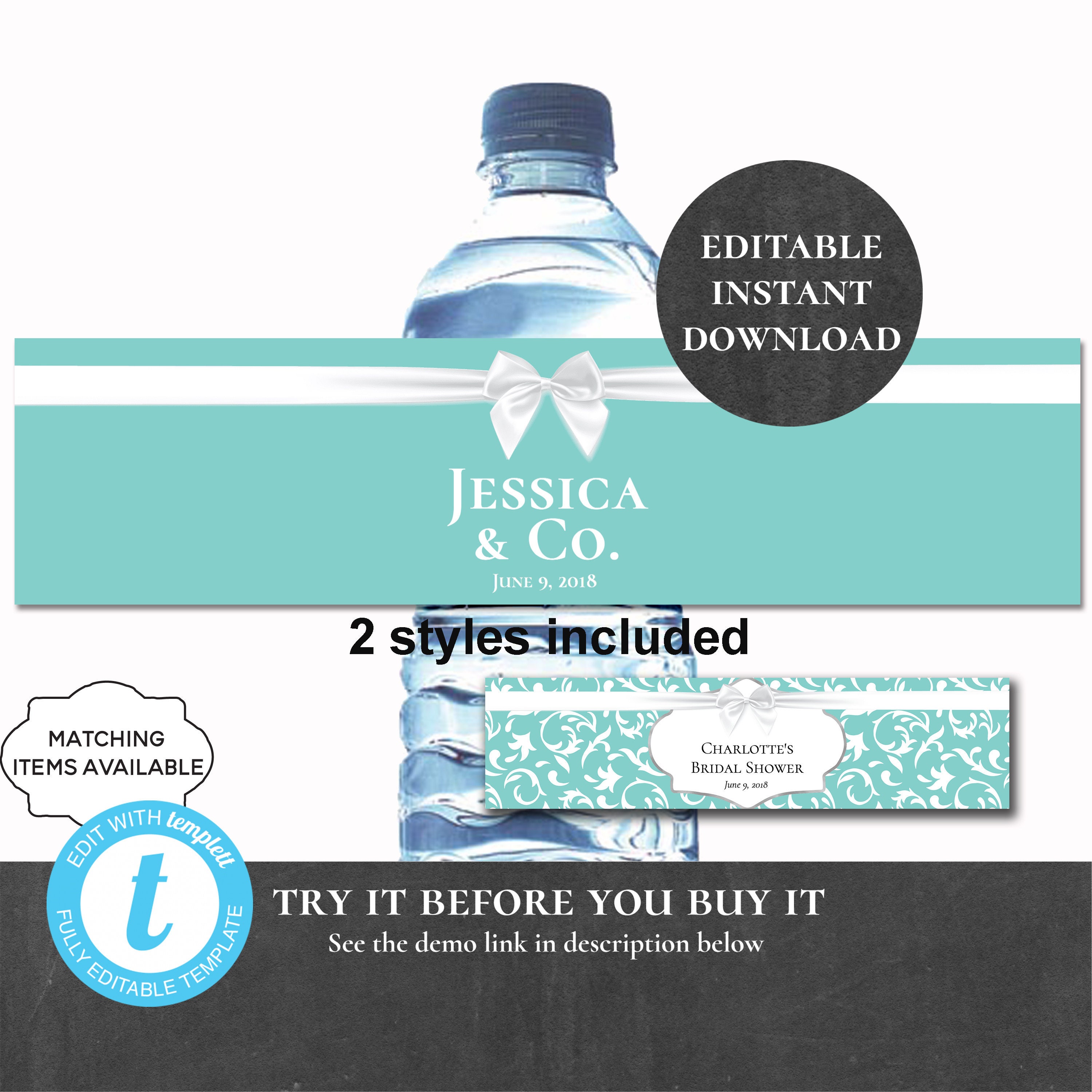 Breakfast at Tiffanys Themed Water Bottle Labels Editable - Etsy