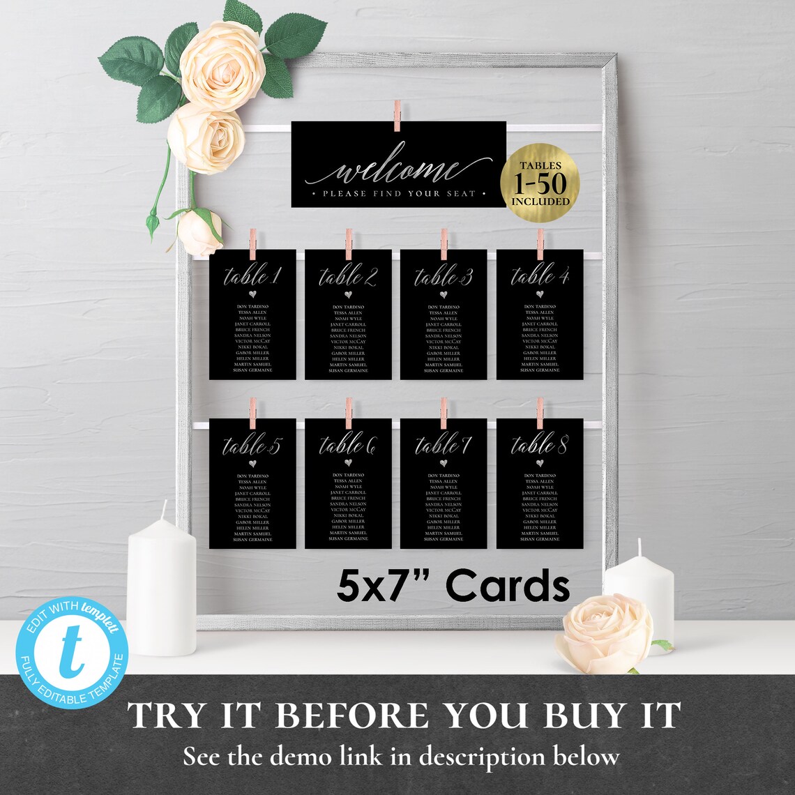 Table Seating Chart Cards 5x7 EDITABLE PRINTABLE We Do Wedding | Etsy