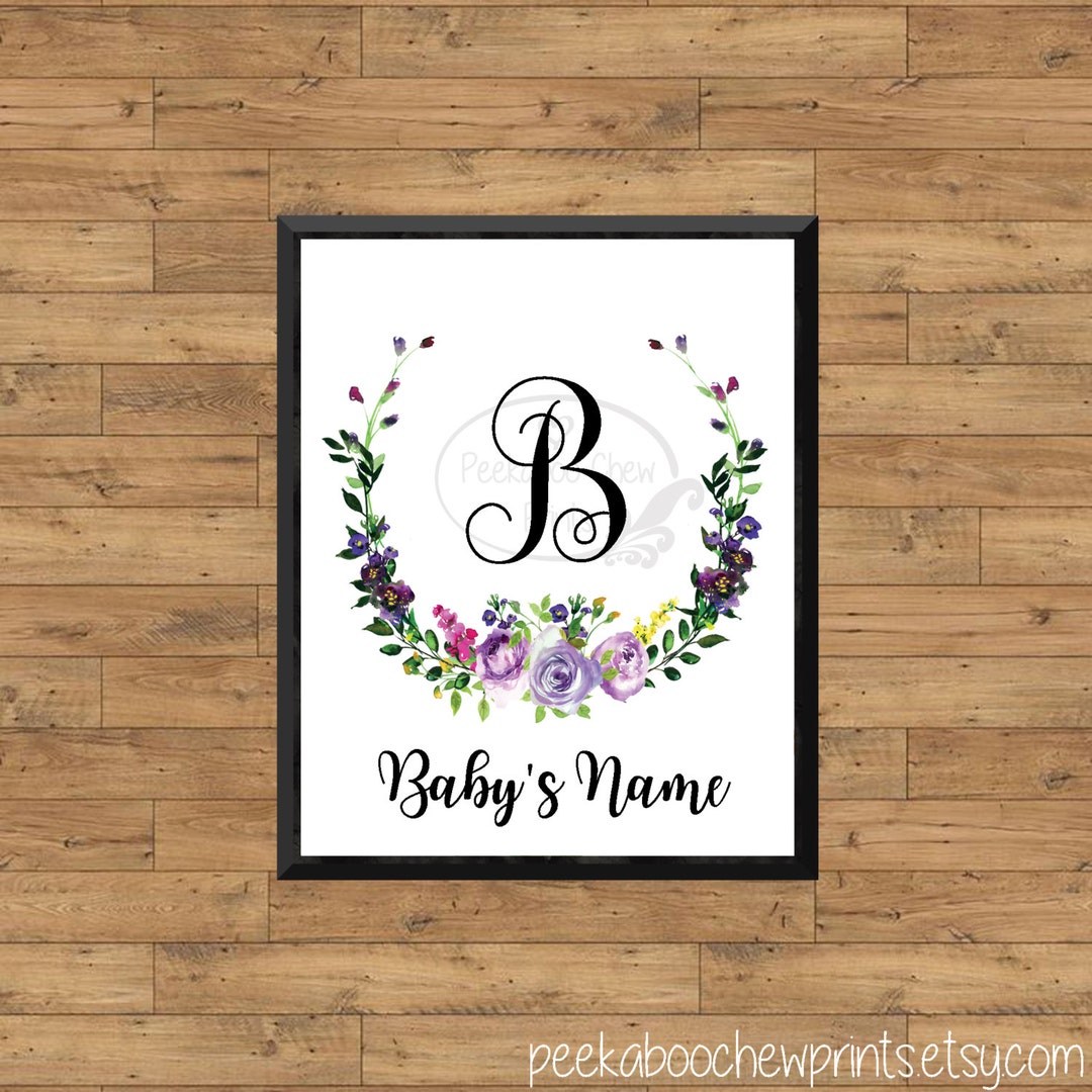 Editable Baby Name Wall Art Floral Wreath Personalized Baby Nursery ...