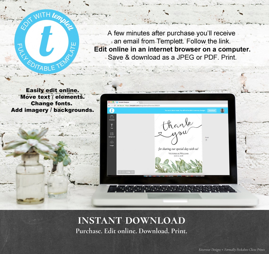 Thank You Tags Editable Printable Rosemary Eucalyptus Olive - Etsy