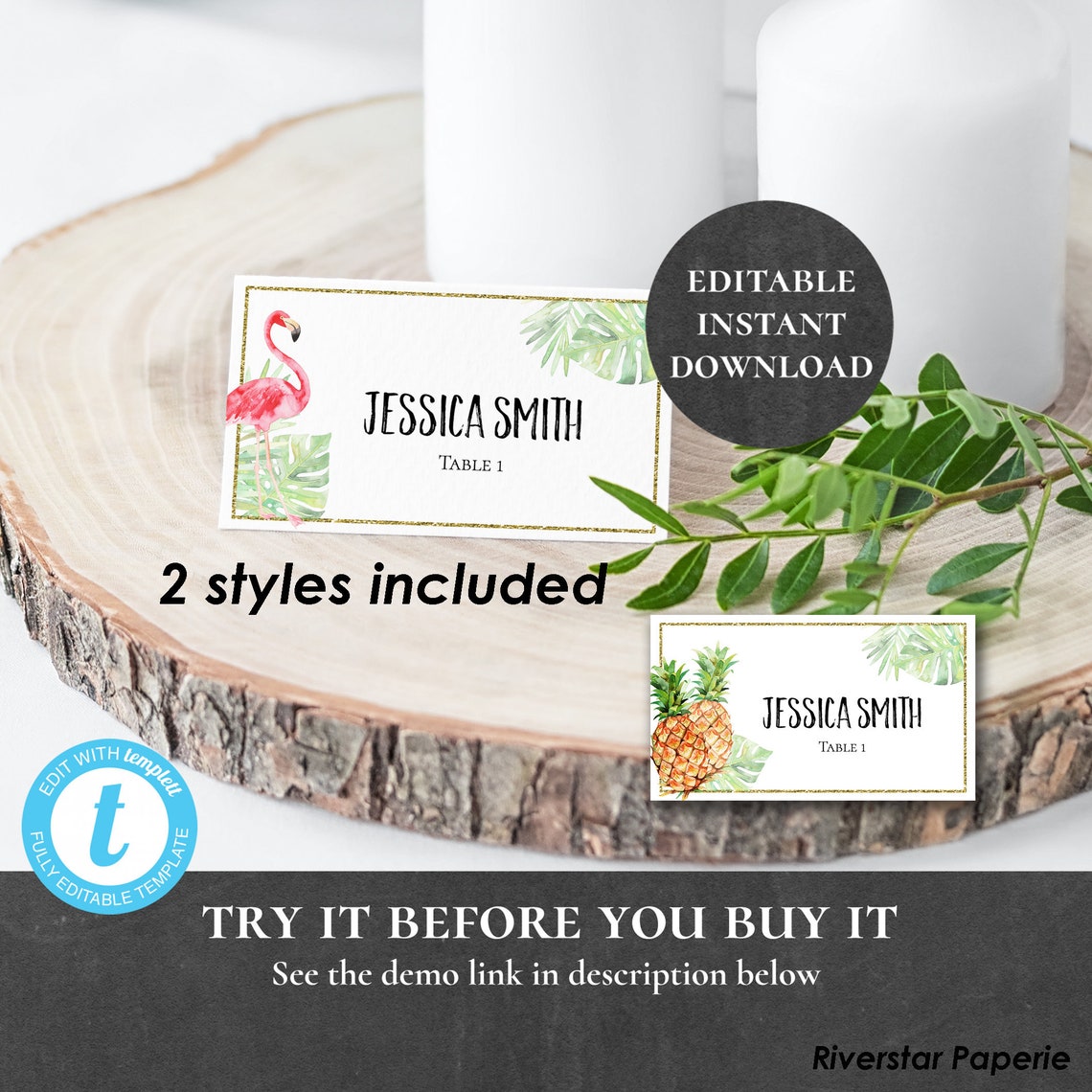 Flamingo Pineapple Place Card Food Label Diy EDITABLE | Etsy