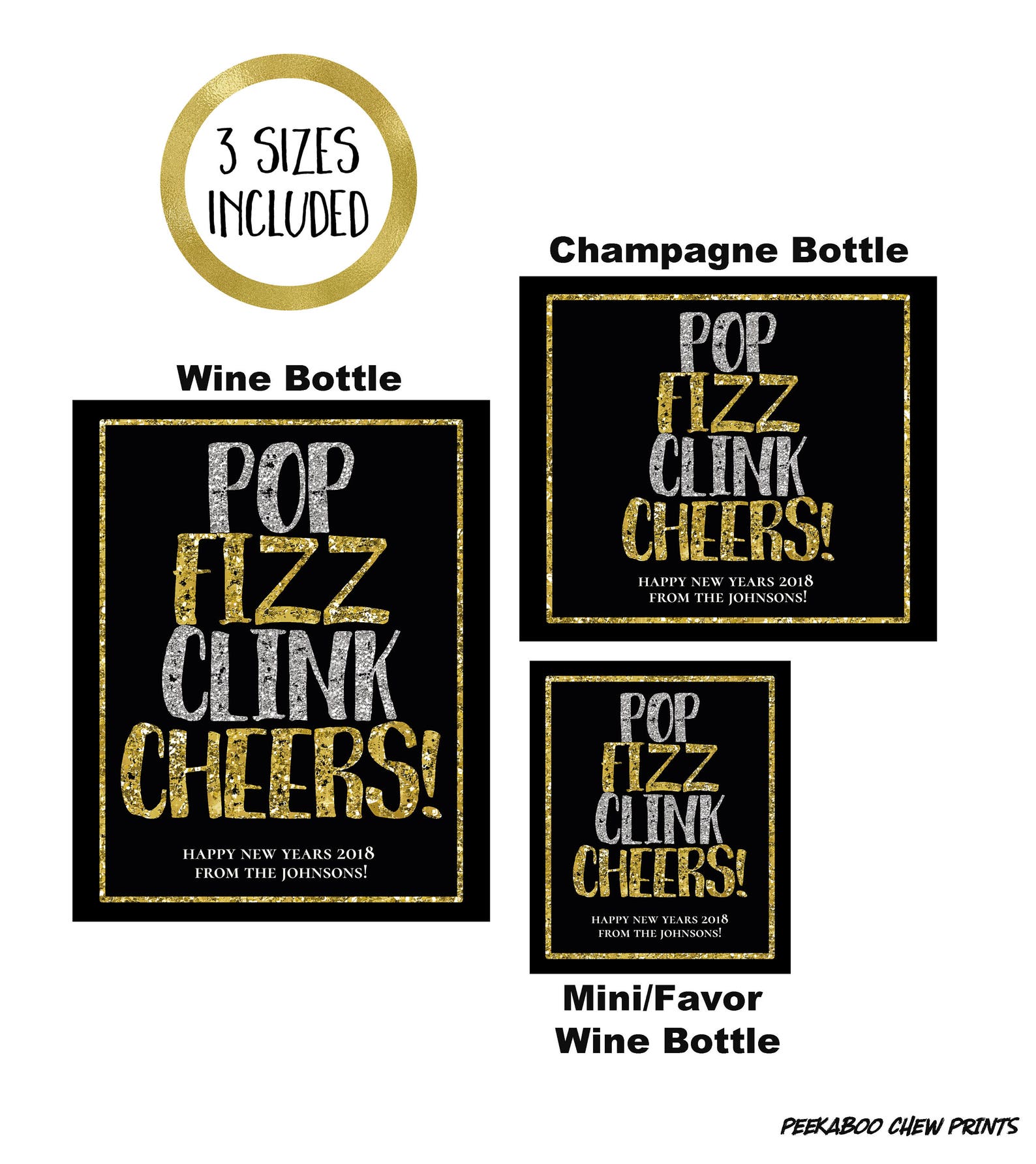 Pop Fizz Clink Cheers EDITABLE PRINTABLE Wine Label Champagne - Etsy