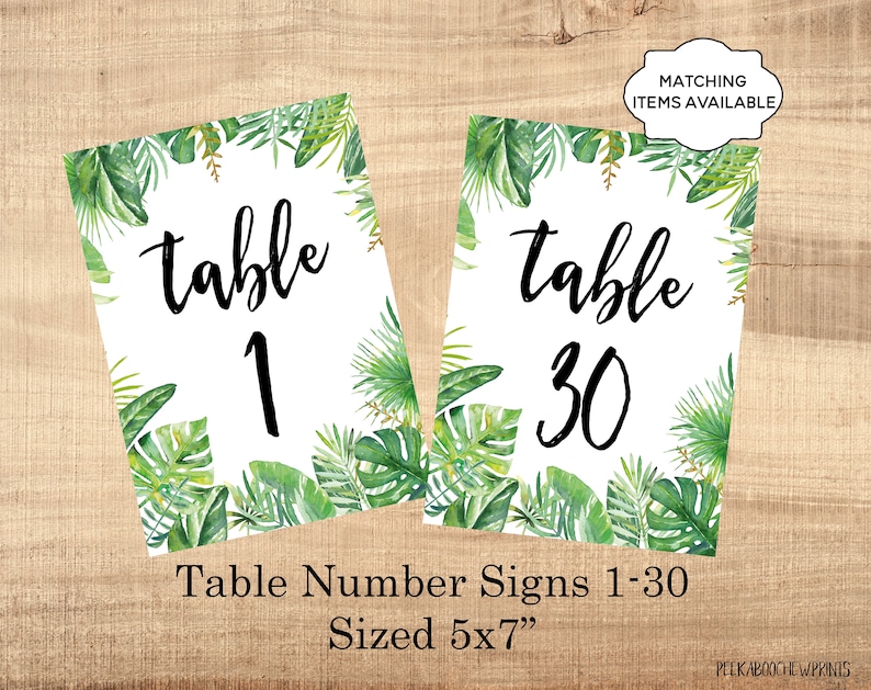 Table Number Signs Printable 5x7 Wedding Table Marker 1-30 - Etsy