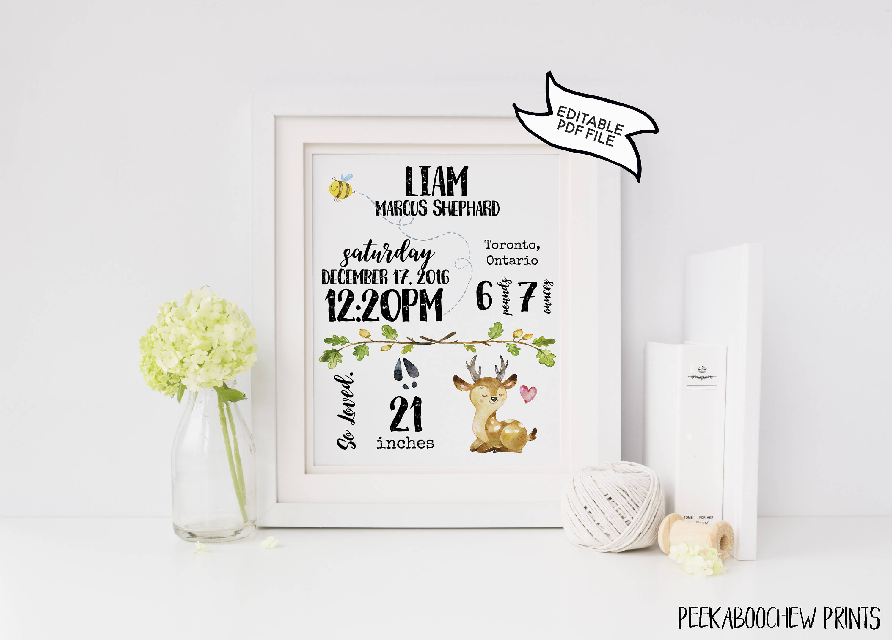 Prints Editable Template Instant Download Birth Announcement Baby Girl ...