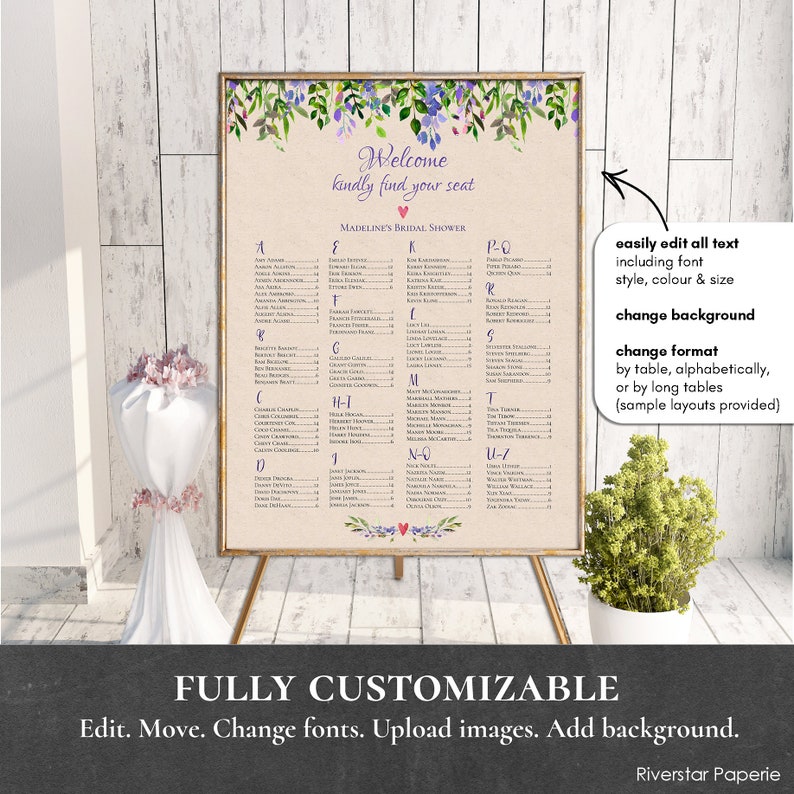 Wedding Table Seating Chart EDITABLE PRINTABLE Reception | Etsy