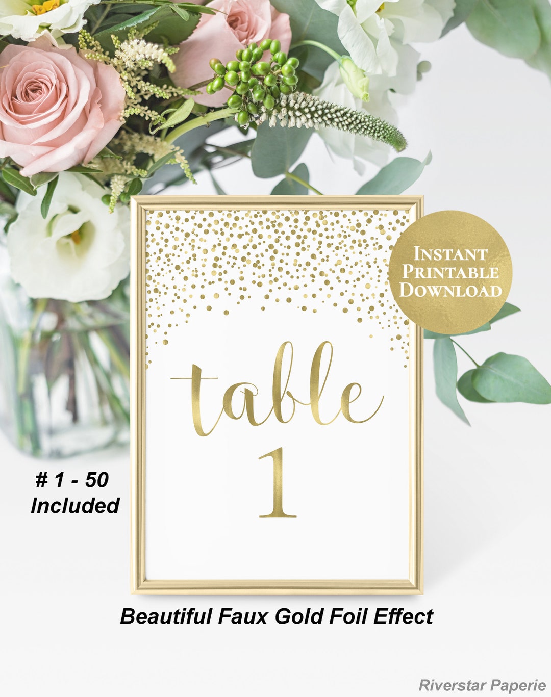 Table Number Signs Printable 5x7 Wedding Table Marker 1-50 Banquet ...
