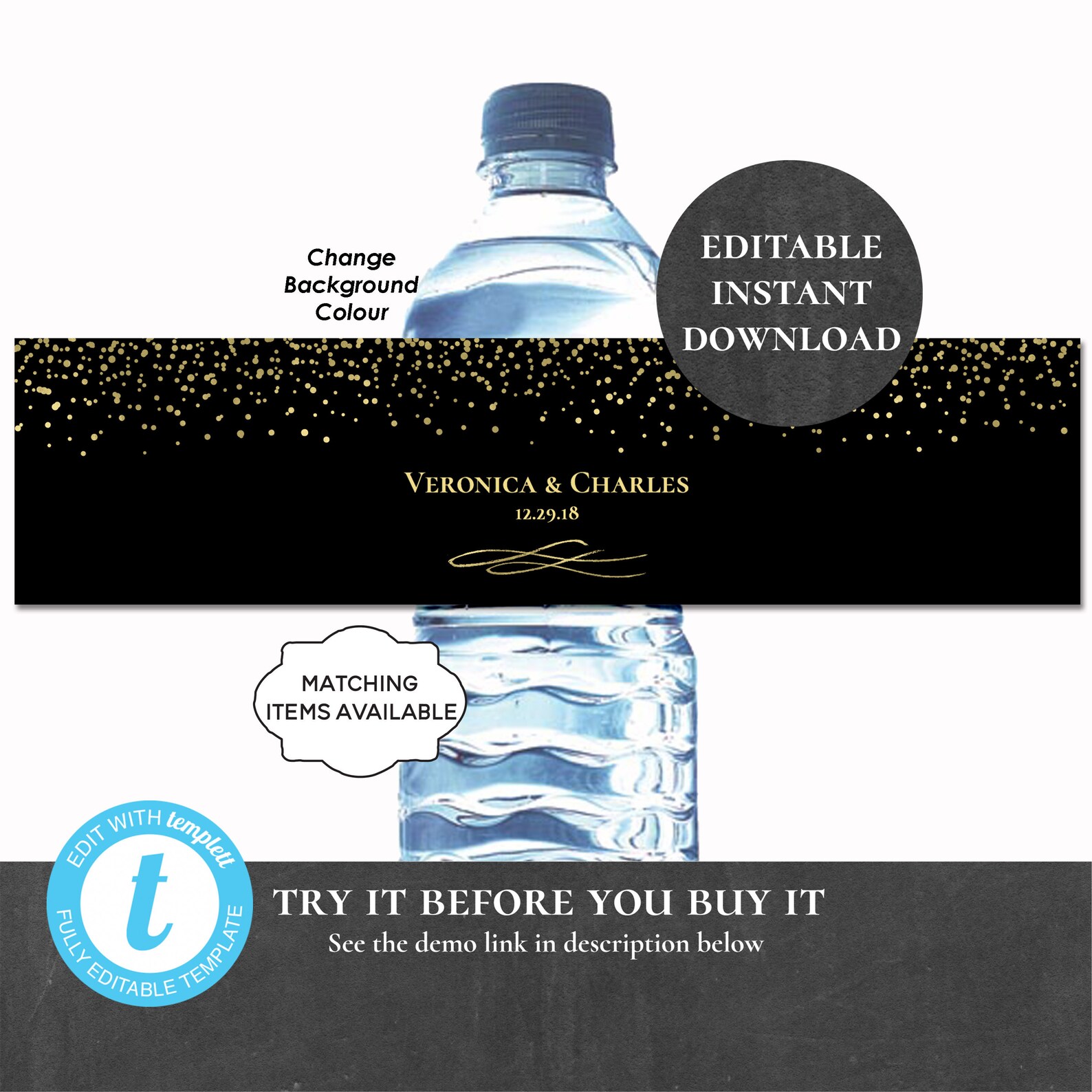 Water Bottle Label EDITABLE PRINTABLE Waterbottle Pop Wedding - Etsy