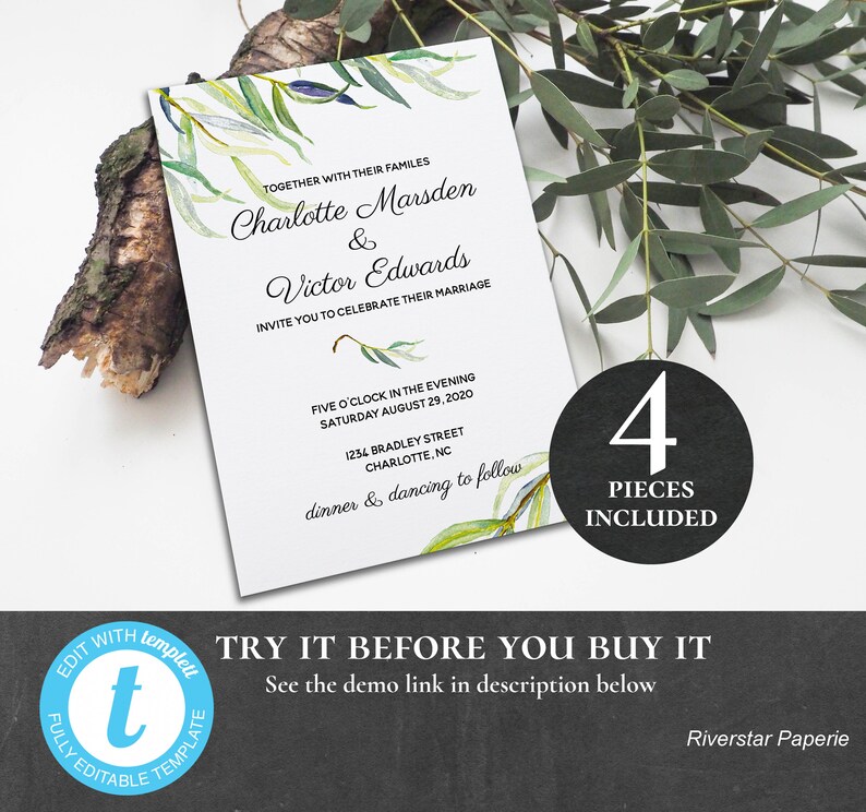 Wedding Invitation Template Set EDITABLE Traditional Formal - Etsy