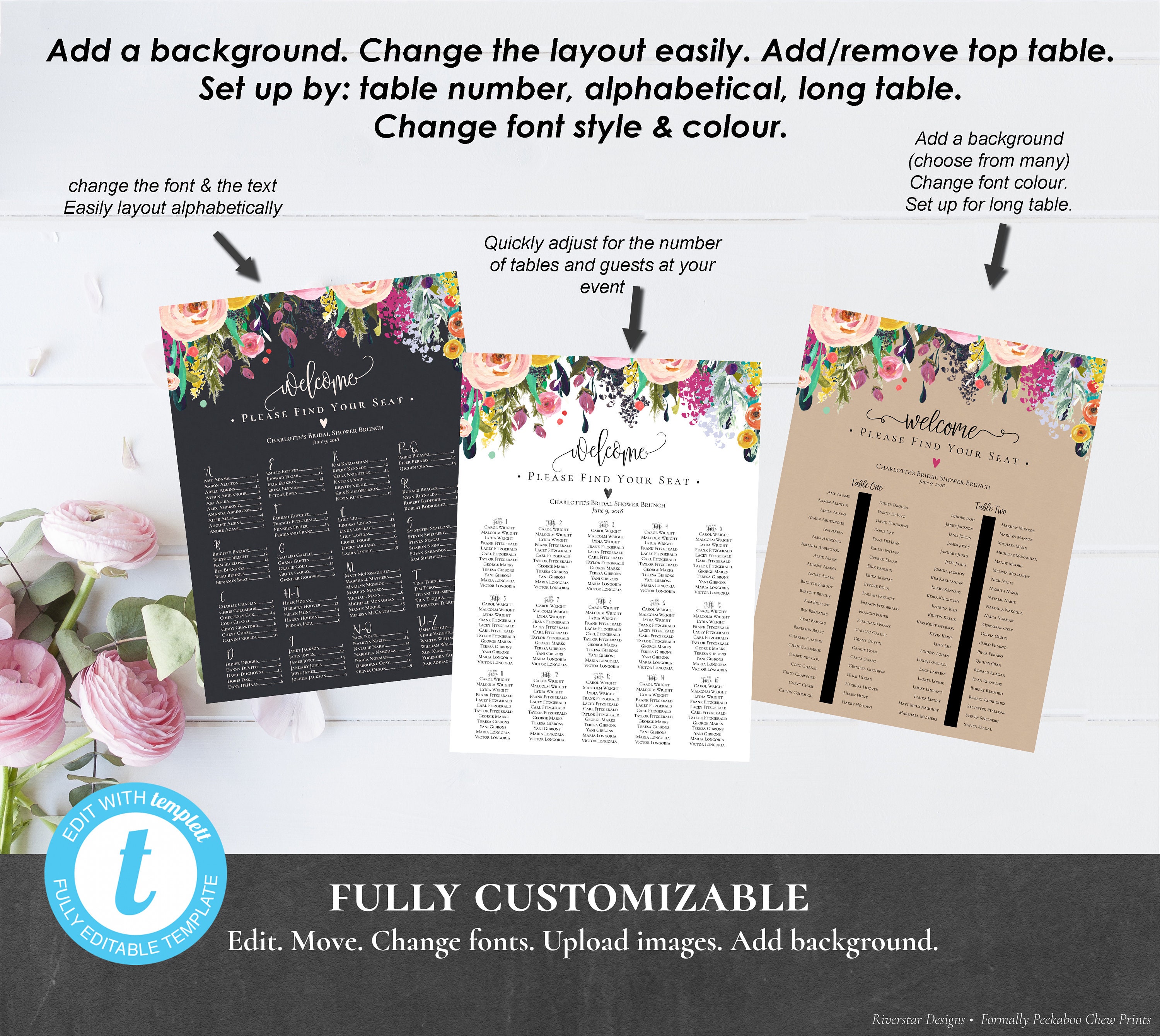 Table Seating Chart Poster Sign EDITABLE PRINTABLE Wedding - Etsy