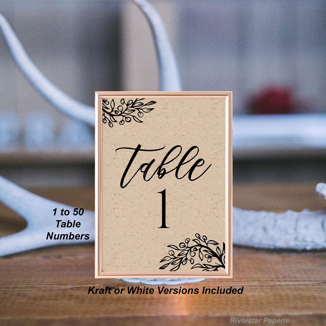 Rustic Table Number Signs Printable 5x7 Wedding Table Marker - Etsy