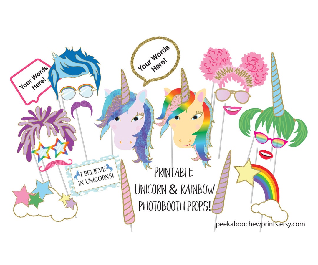 Unicorn Birthday Party Photo Booth Props Rainbow Pink Gold - Etsy