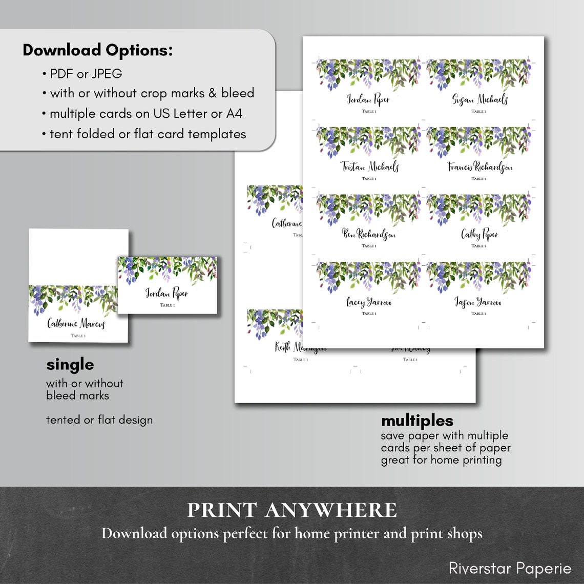 Wedding Place Card EDITABLE PRINTABLE Dinner Food Label Garden - Etsy