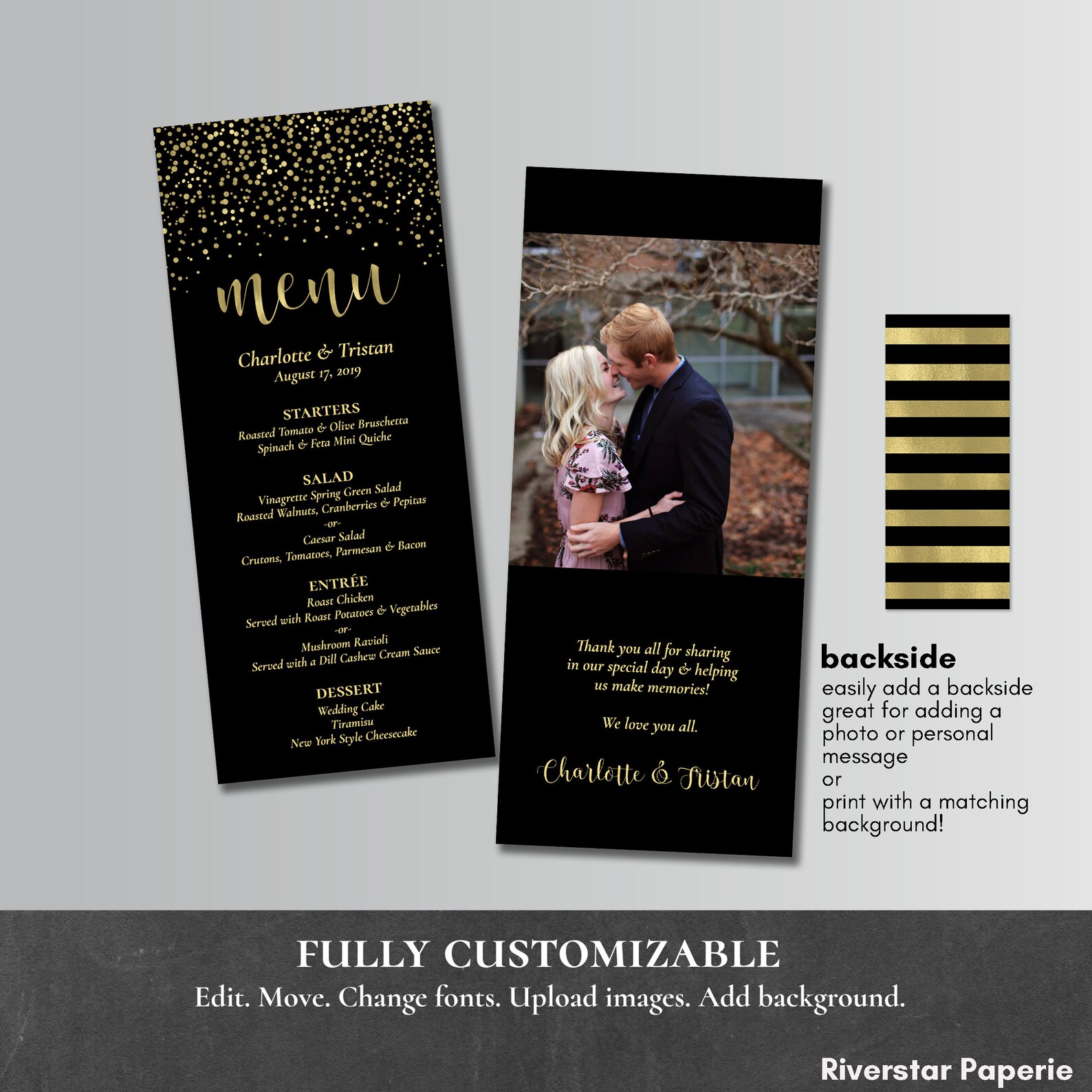 Dinner Menu EDITABLE PRINTABLE Supper Luncheon Food List Gold - Etsy