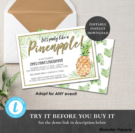 Party Like a Pineapple Invitation EDITABLE PRINTABLE Invite | Etsy