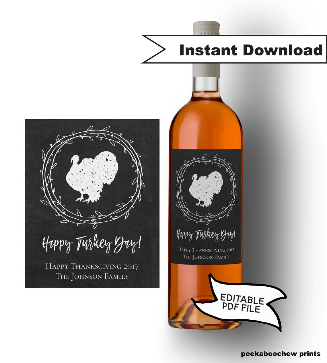 Printable Thanksgiving Wine Label Editable Happy Turkey Day | Etsy