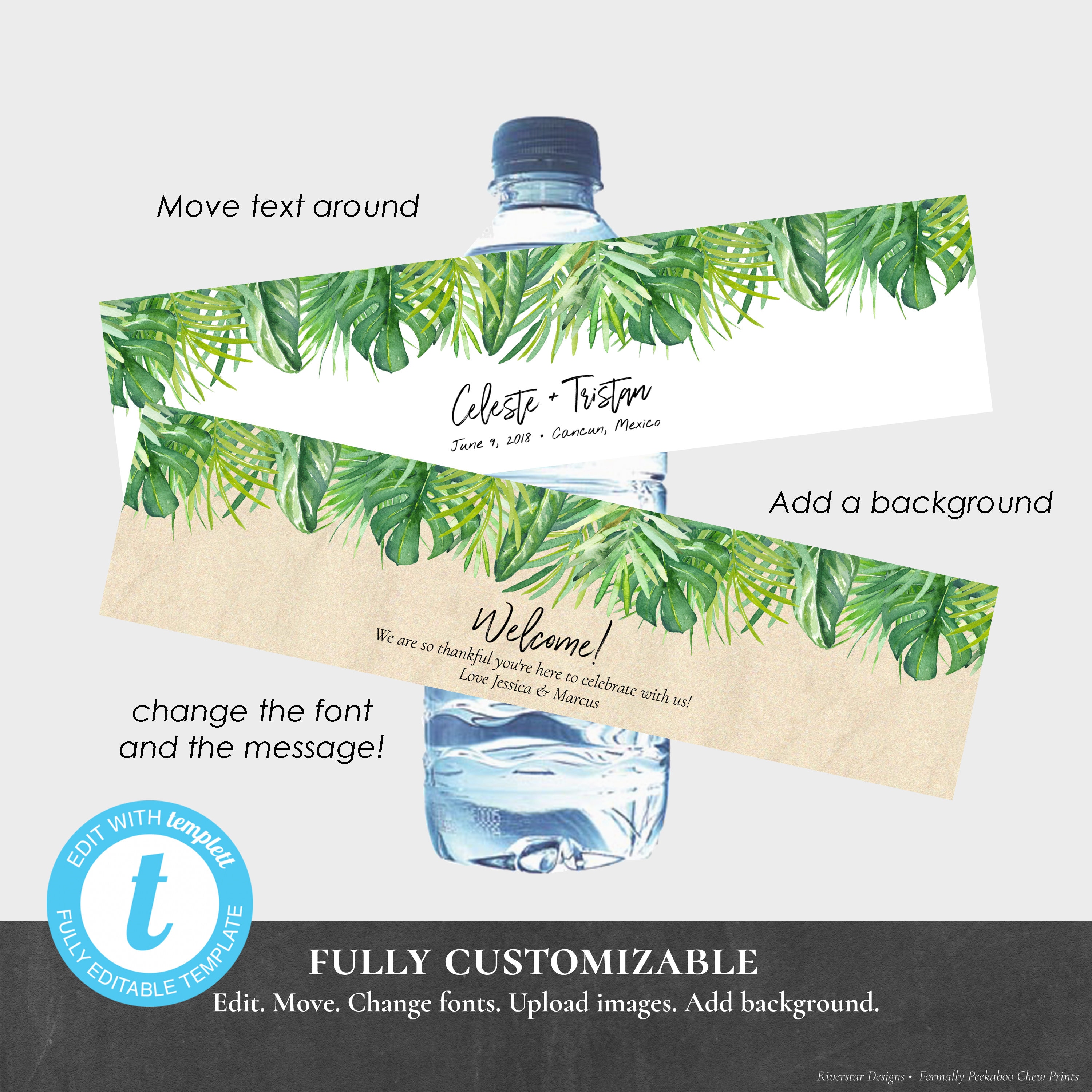 Personalized Water Bottle Label Editable Printable Tropical | Etsy