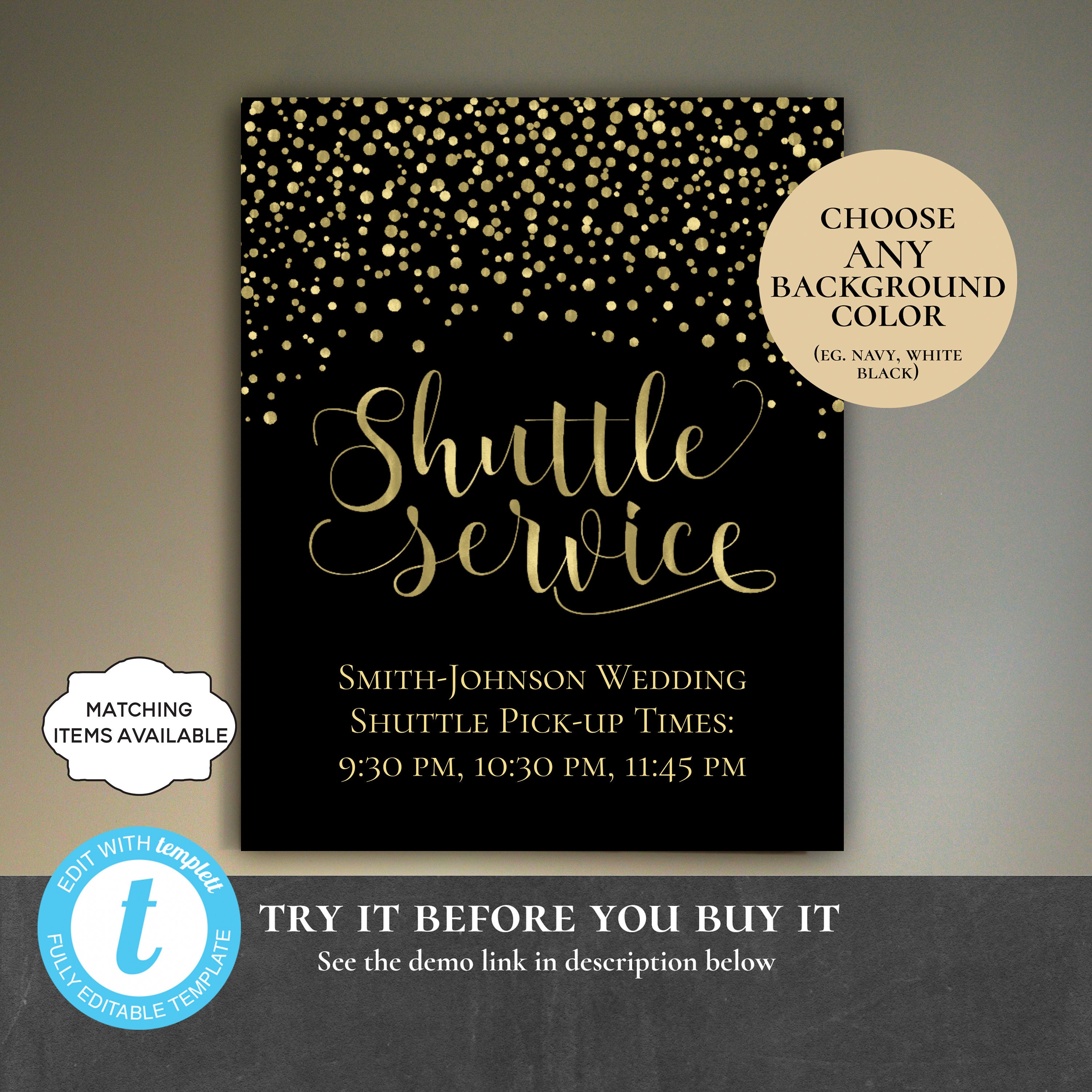 Shuttle Service Sign EDITABLE PRINTABLE Wedding Shuttle Bus | Etsy