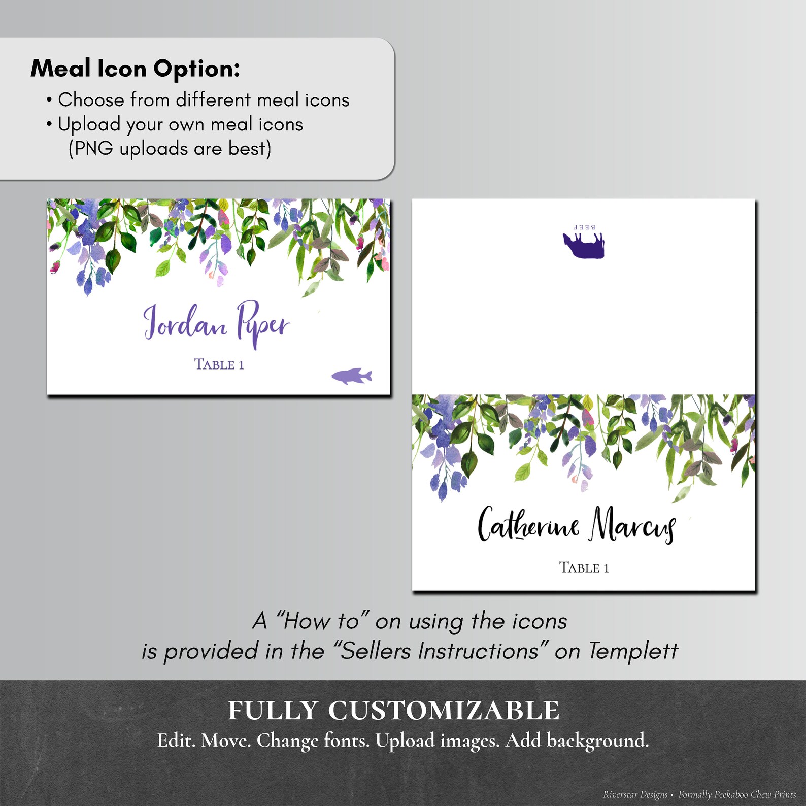 Wedding Place Card EDITABLE PRINTABLE Dinner Food Label Garden - Etsy
