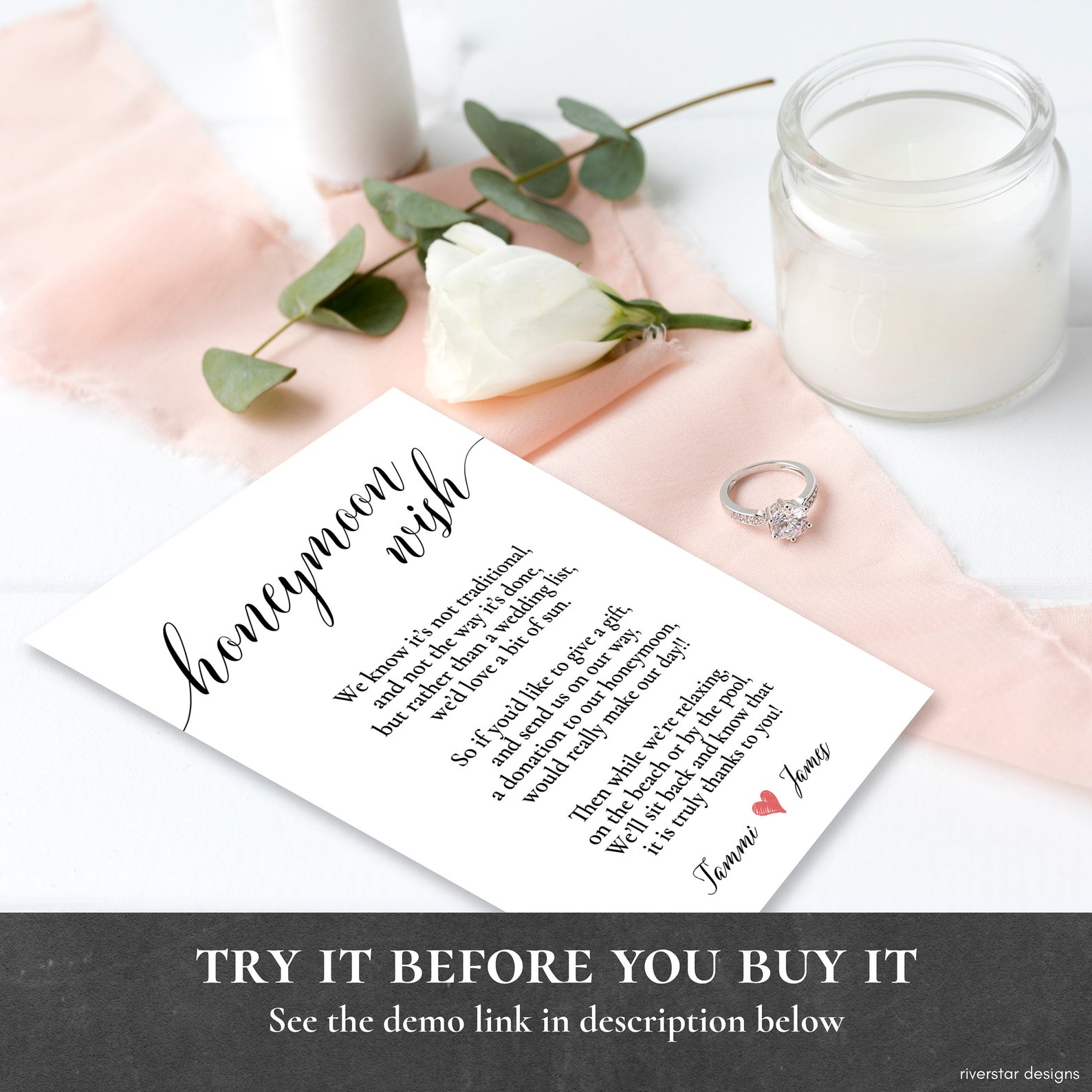 Honeymoon Wish Poem Template Wedding Wish House Fund Money - Etsy