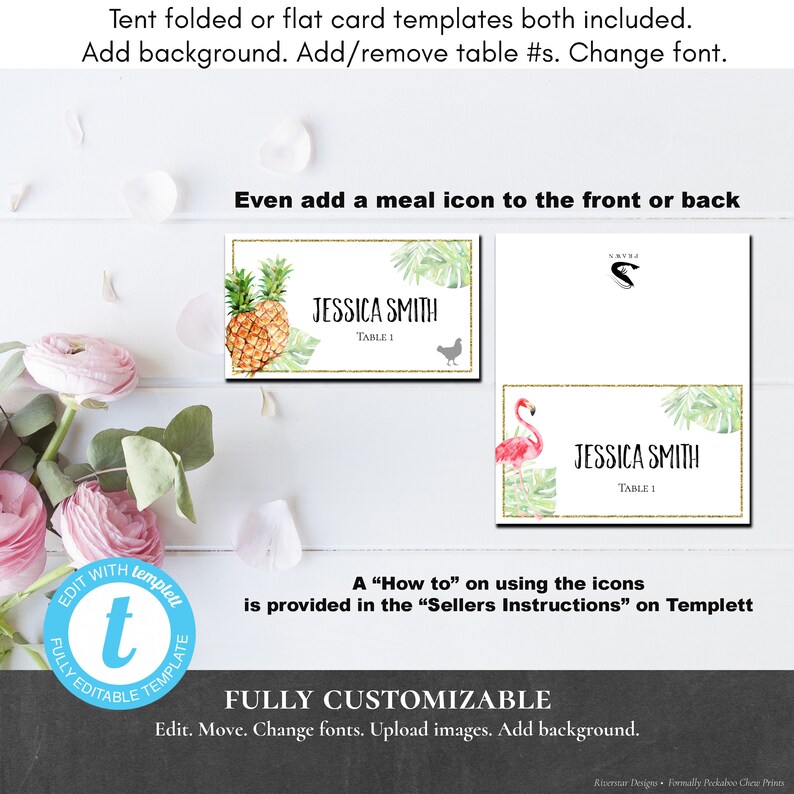 Flamingo Pineapple Place Card Food Label Diy EDITABLE | Etsy