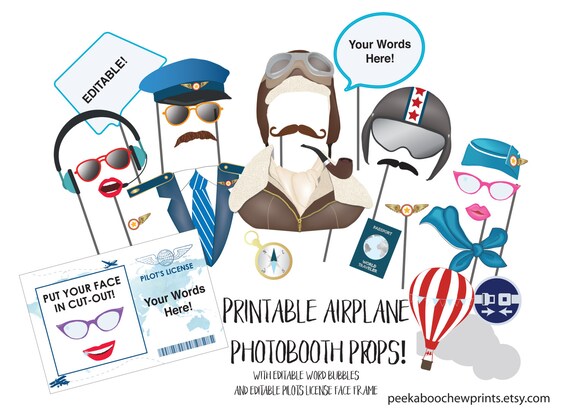 Airplane Party Photo Booth Props Printable Editable Birthday | Etsy