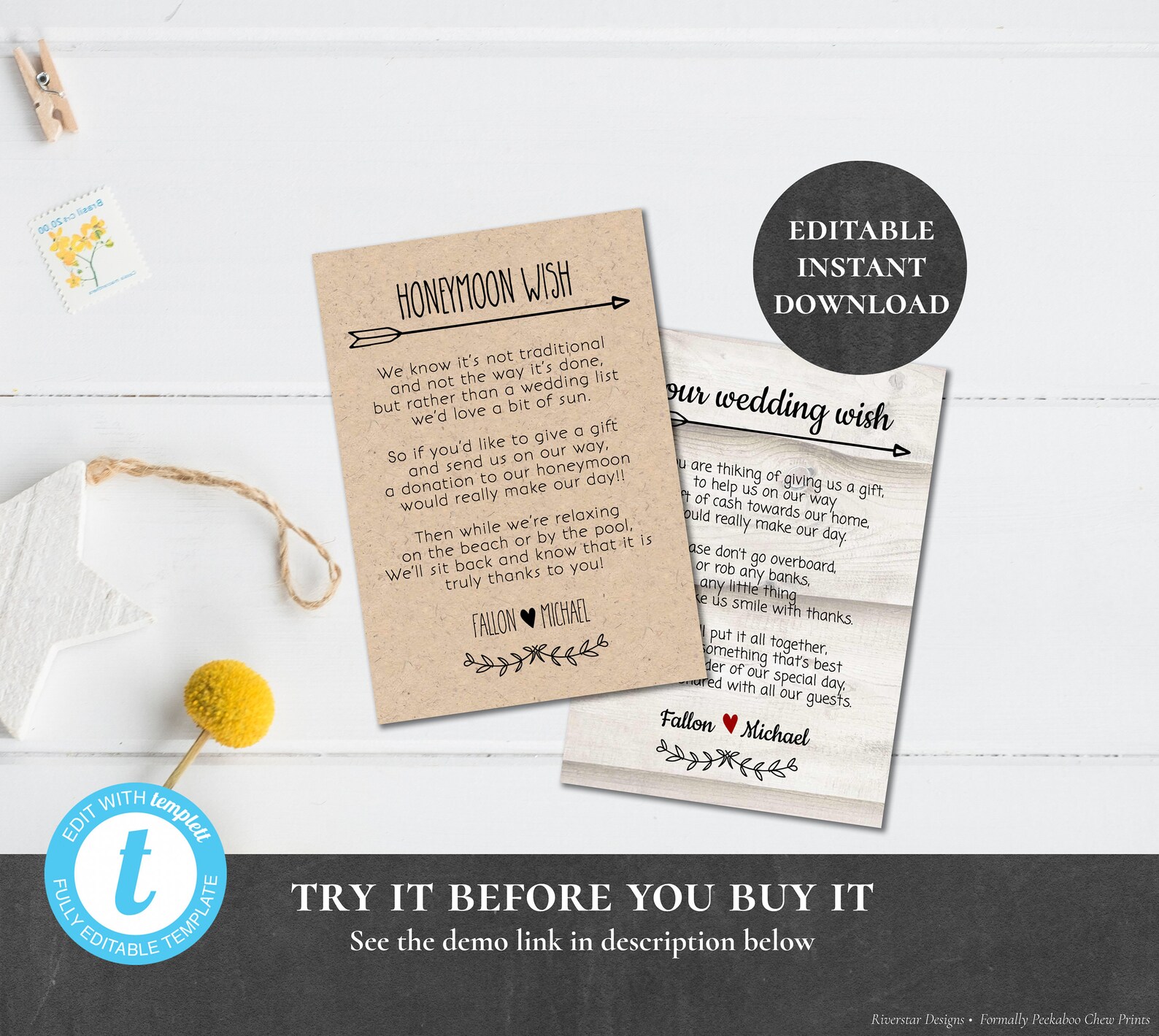Rustic Wedding Wish Invitation Insert EDITABLE PRINTABLE - Etsy