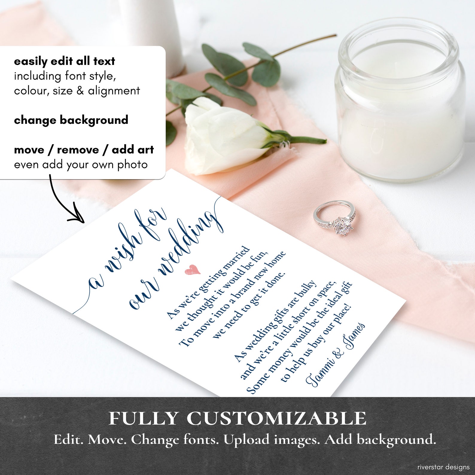 Honeymoon Wish Poem Template Wedding Wish House Fund Money - Etsy