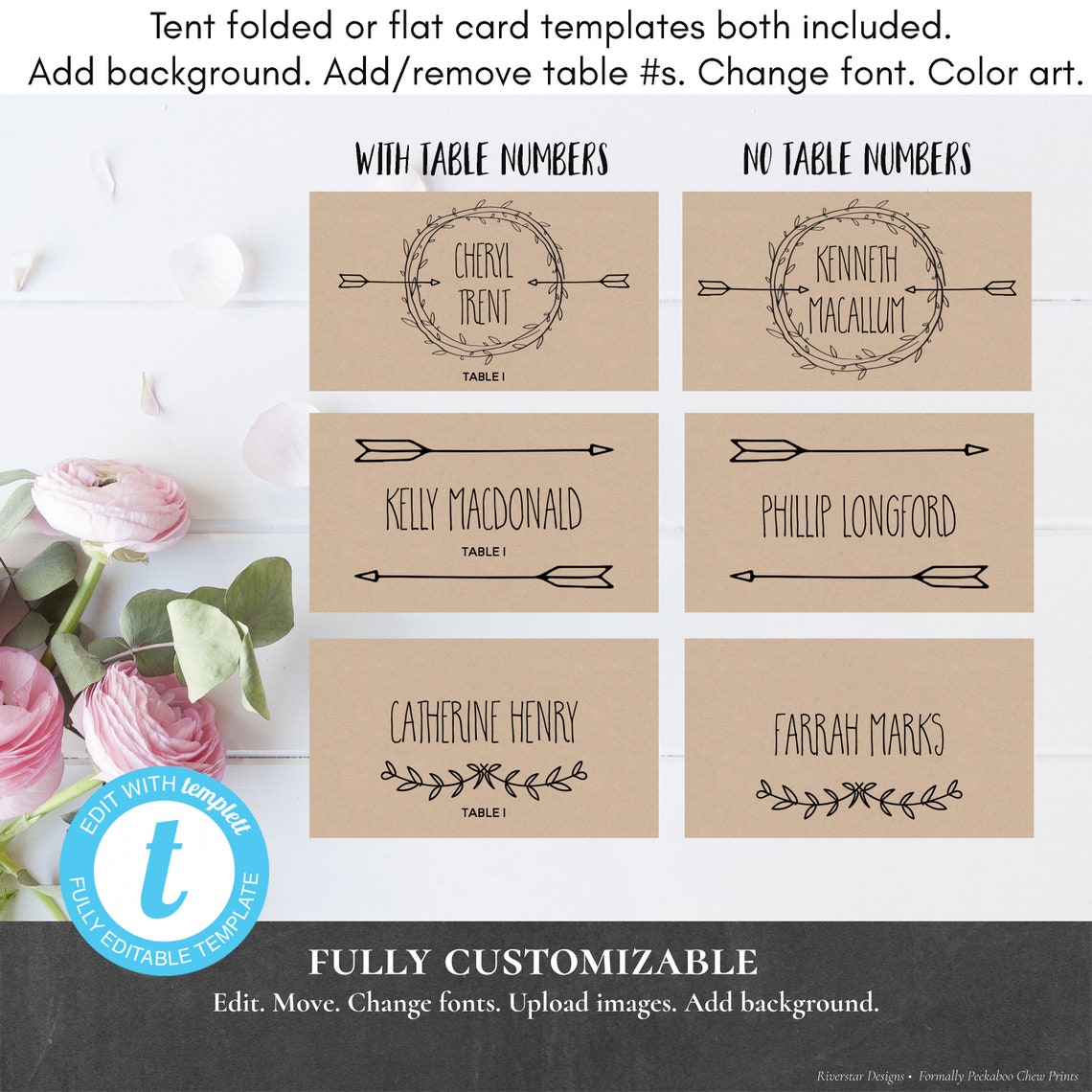 Rustic Wedding Dinner Placecards EDITABLE Printable | Etsy