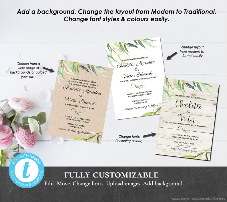 Wedding Invitation Template Set EDITABLE Traditional Formal - Etsy