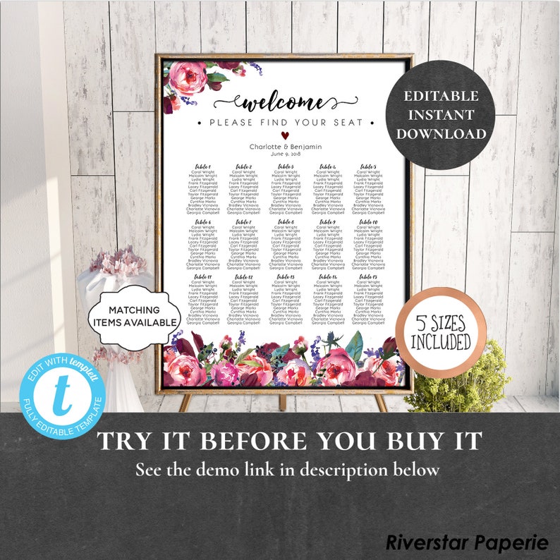 Wedding Seating Chart Table Assignment Poster Reception Dinner - Etsy