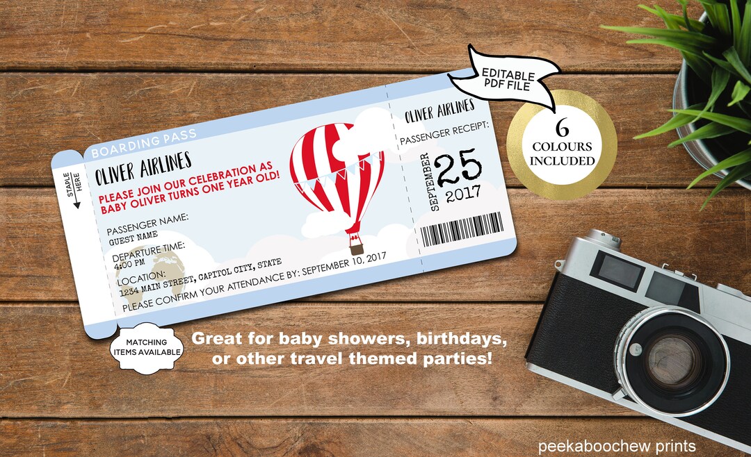 Boarding Pass Party Invitation Editable Printable World Traveller ...